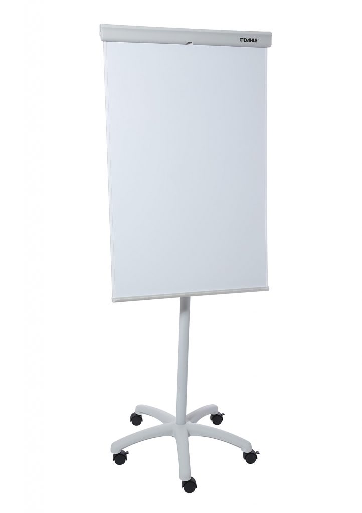 Mobile flipchart easel with spring-loaded support column for infinitely ...